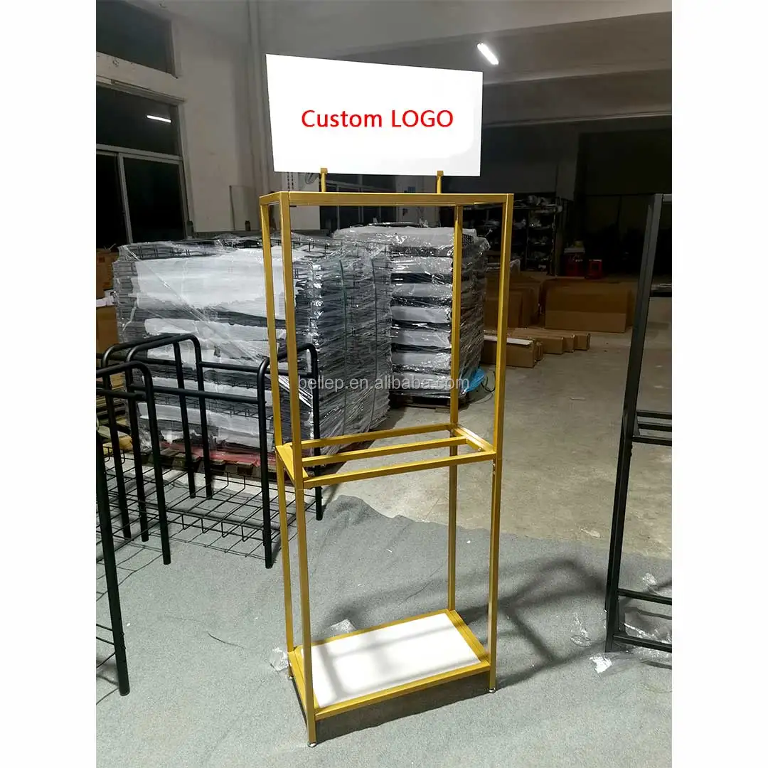 Custom LOGO Salon Gold Metal Human Hair Rack Display Stand