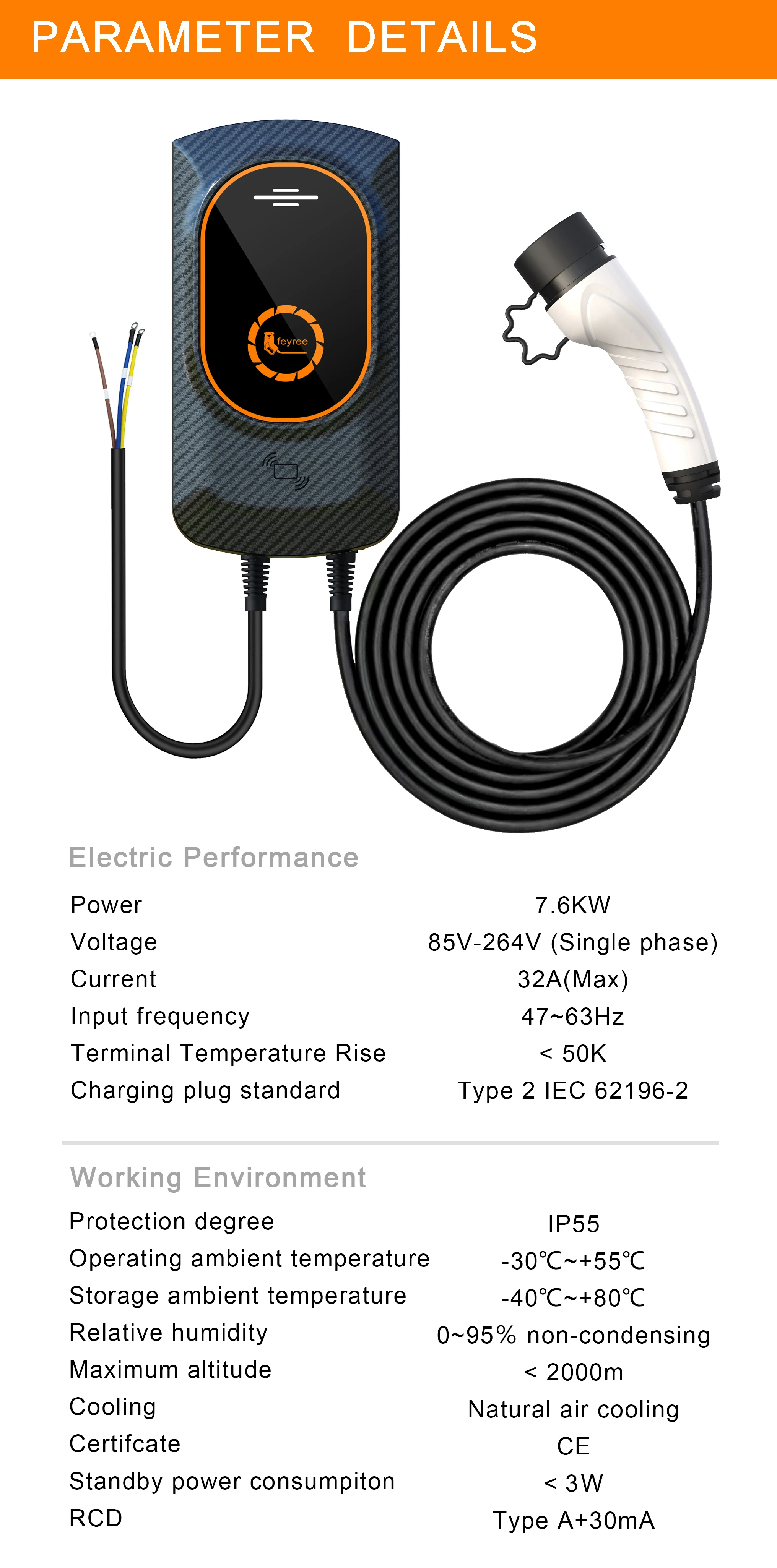 Feyree Selectable 16a Electrical Vehicle Charging Ev Charger Box Type2 ...