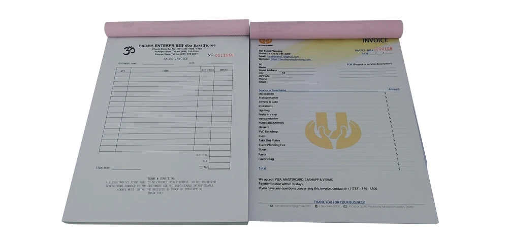 High Quality Carbonless Invoice Printing Receipt Record Book