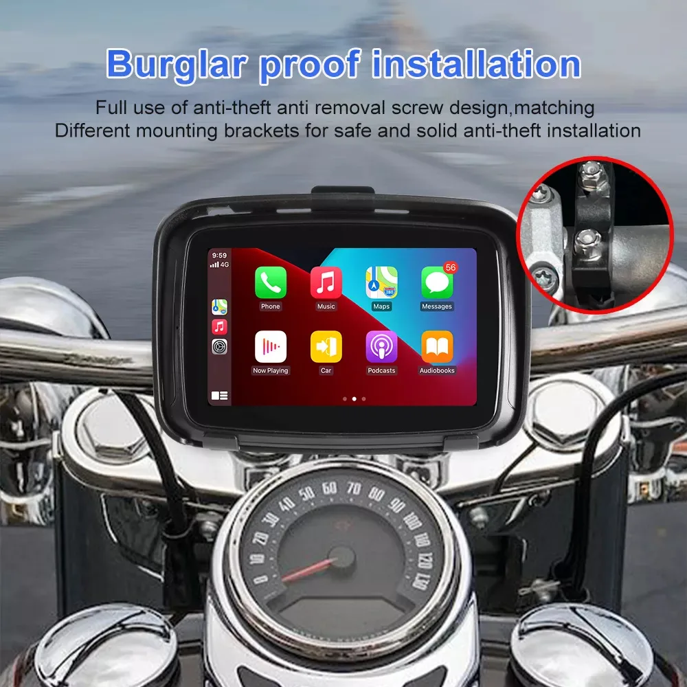 Ip67 Waterproof Motorcycle Carplay & Android Auto 5 Inch Touch Screen ...