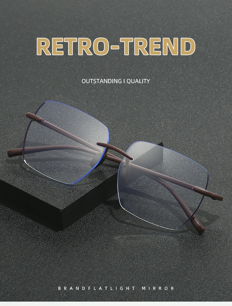 Hs2159-10 1pc Pc Rimless Squared Frame Blue Light Blocking Good Quality ...