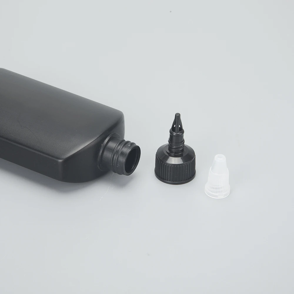 Squeeze Twist Cap Bottles 60ml 120ml Black Hdpe Square Flat Bottle With Nozzle Tip Screw Cap ...