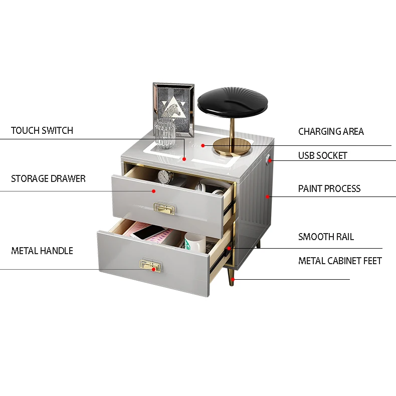 Modern Smart Small Bedside Table With Wireless Charger Bedroom Bedside ...