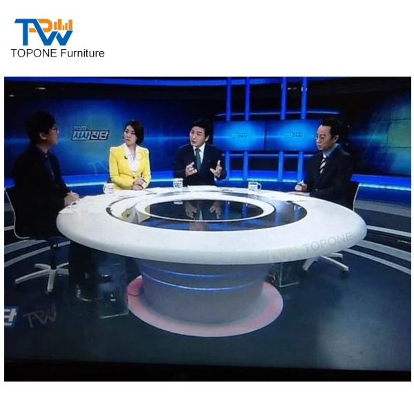 White Curved Reception Desk - Modern TV Broadcast News Table