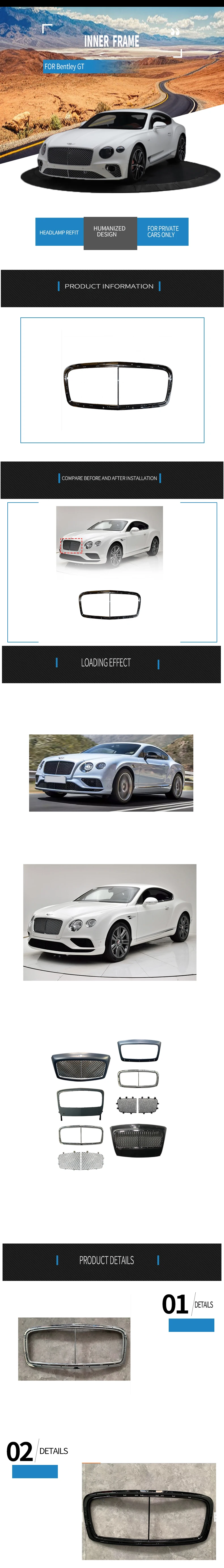 Gloss Black Front Bumper Grill Inner Frame For Bentley Continental Gt ...
