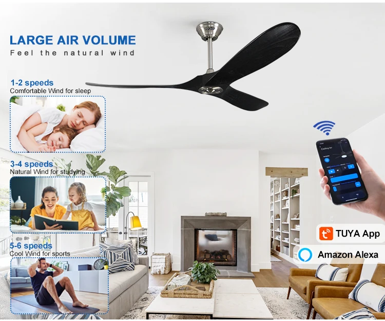 1stshine Decorative 60 Inch Cieling Fan 230v Wood Blades Cele Fan Dc ...