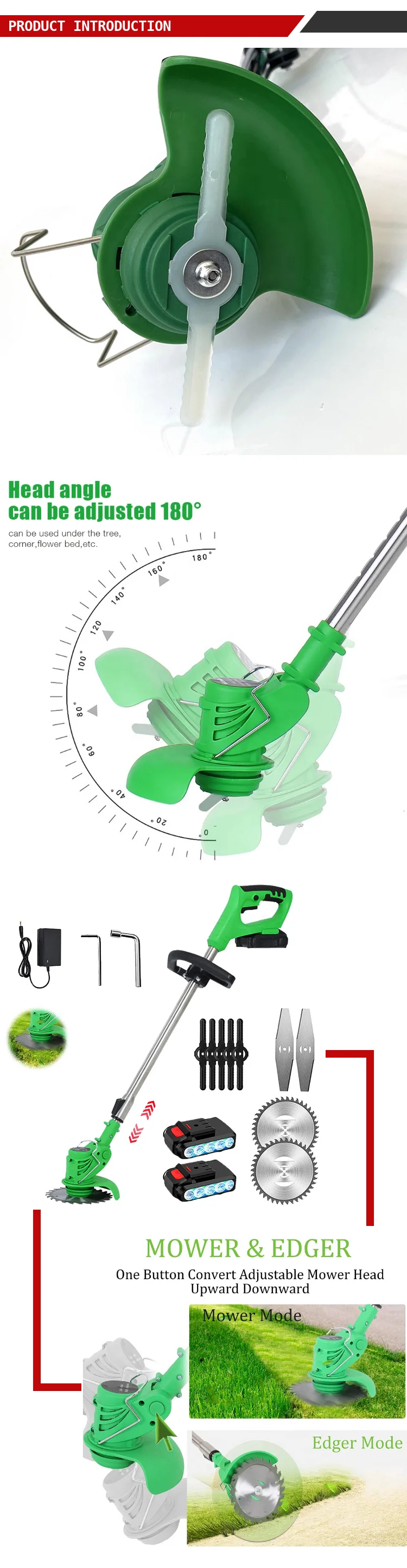 21v Cordless Grass Trimmer Machine Two 4.0ah Battery Electric Grass ...