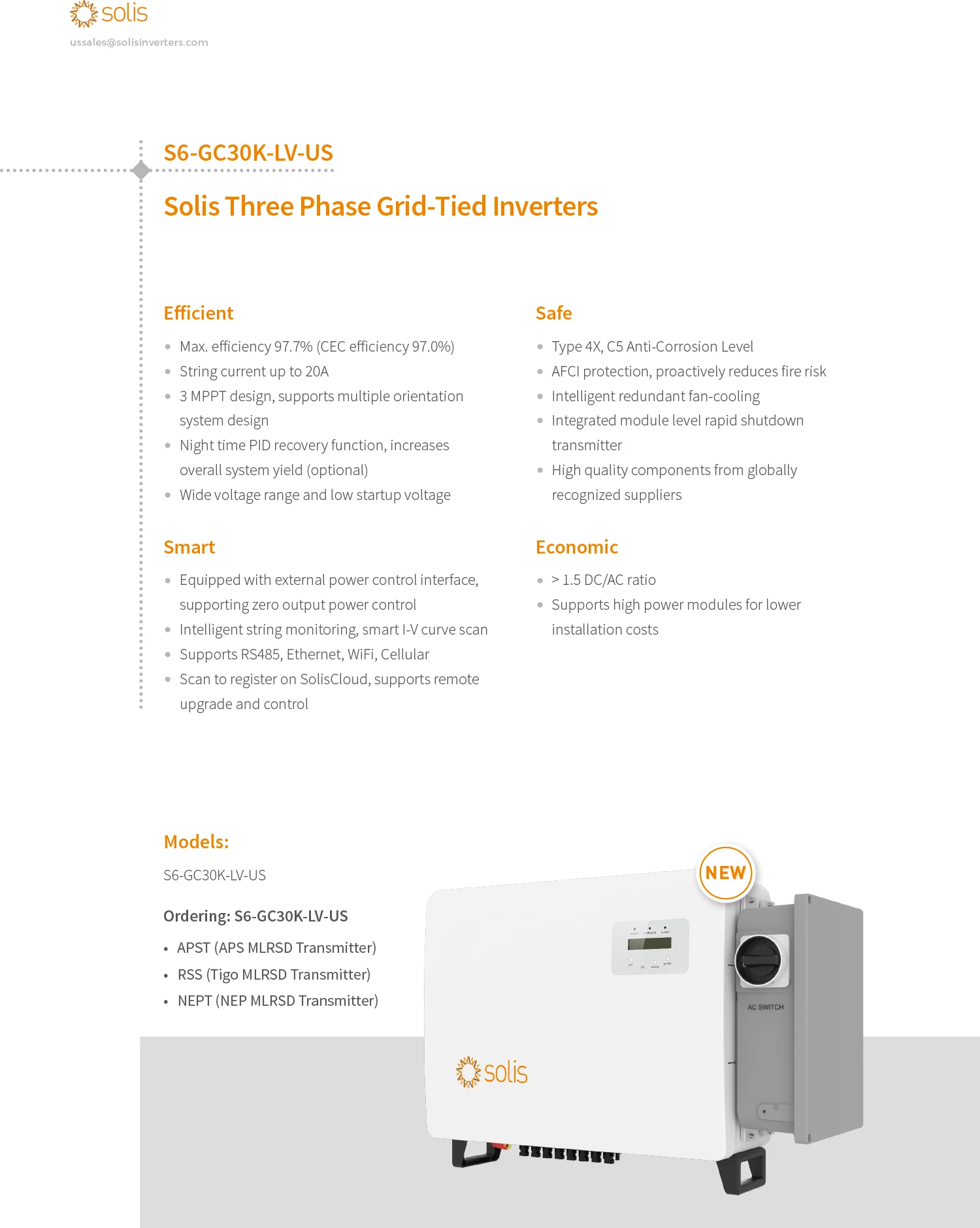 Solis Three Phase Grid-tied Inverters 30kw 3 Phase S6-gc30k-lv-us Low ...