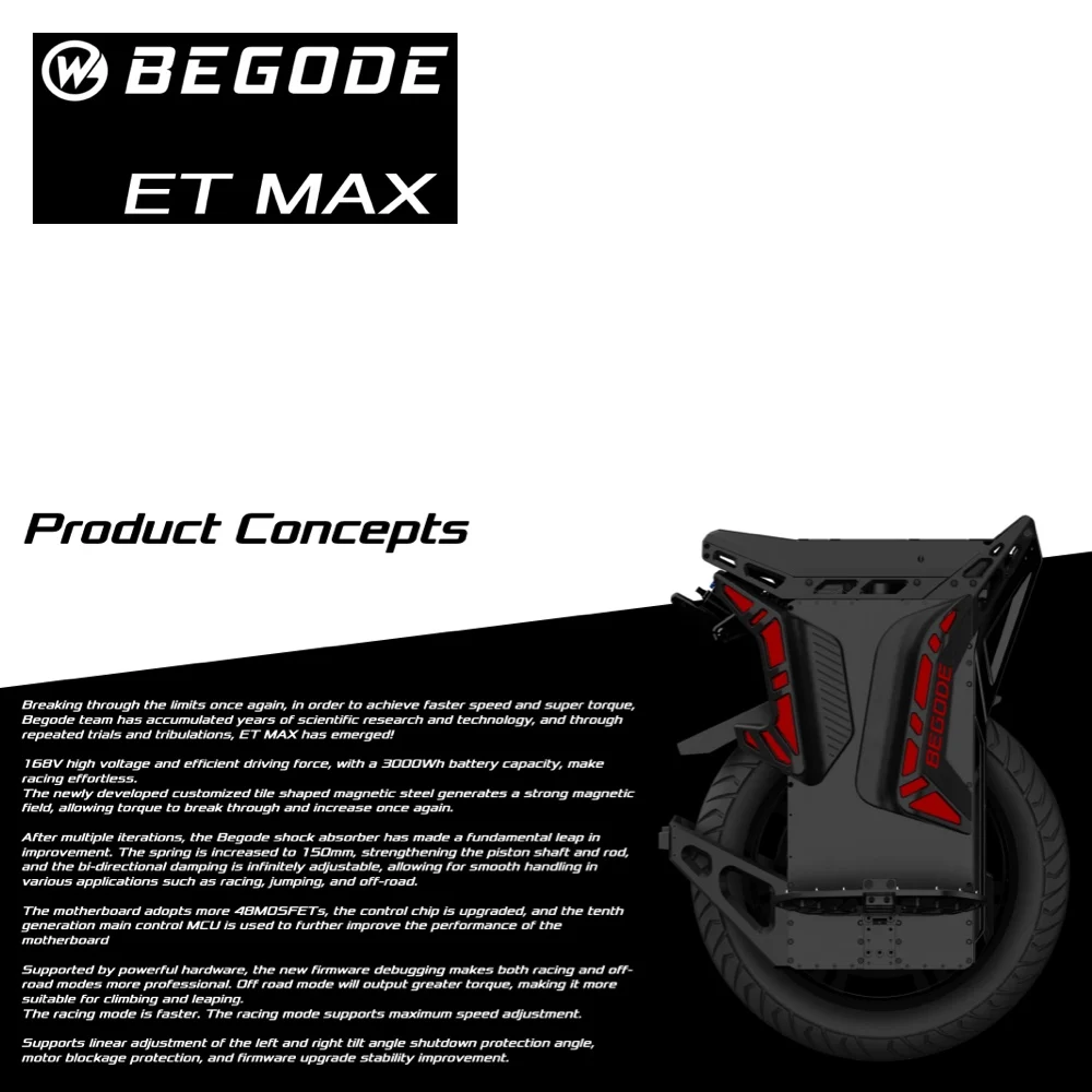 Begode Et Max Monocycle 50s 3000wh Battery 168v 20a Charger 20inch ...