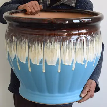 Planter Reactive Blue Glazed Flower Pots Set Of 3 Giant Plants Big ...