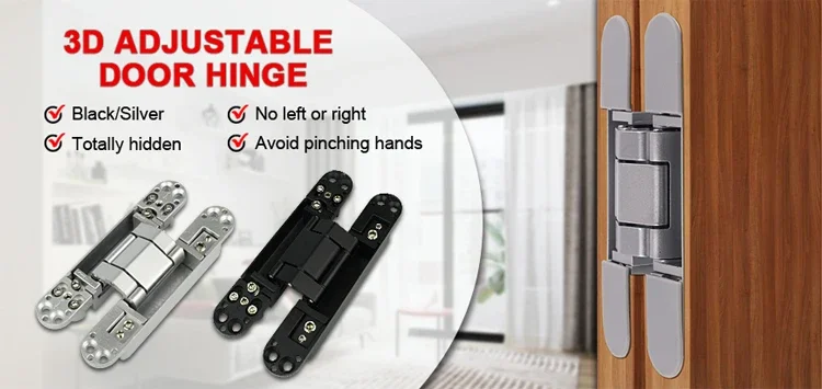 Zinc Alloy 3D Adjustable Concealed Hinges for Doors - 180° Opening, OEM/ODM