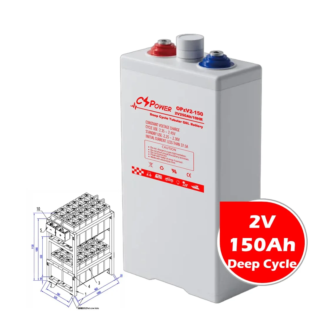 CSPower 2V 150Ah power storage Tubular flooded opzv Battery for marine ...
