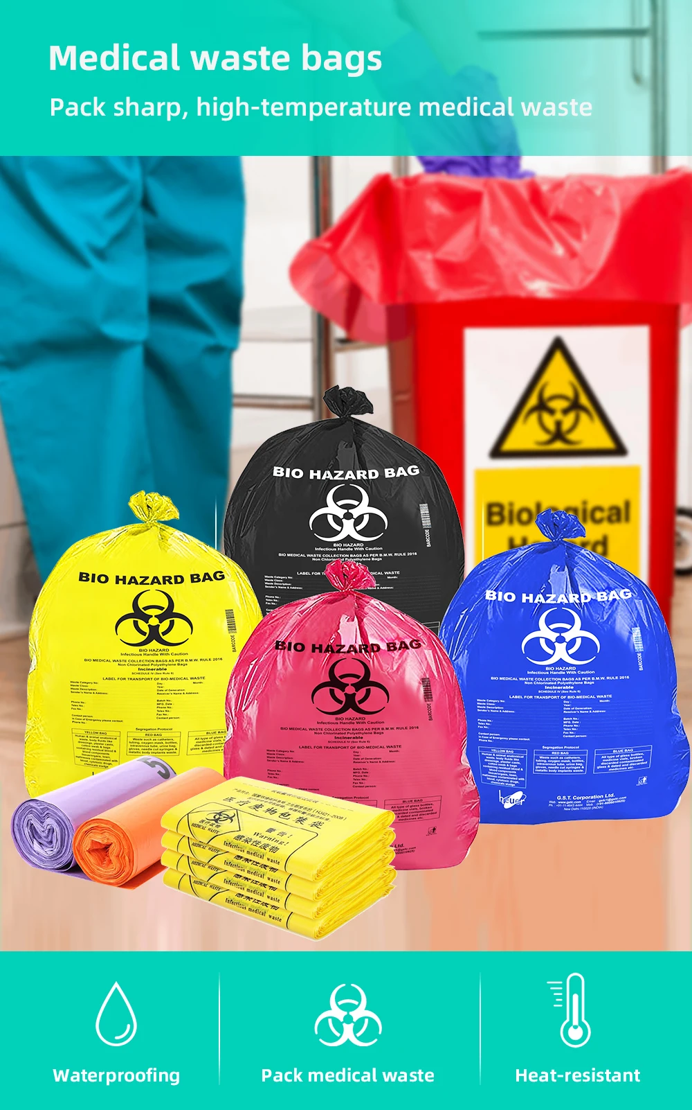Customized Heavy Duty Hospital Disposable Plastic Bio Medical Waste ...