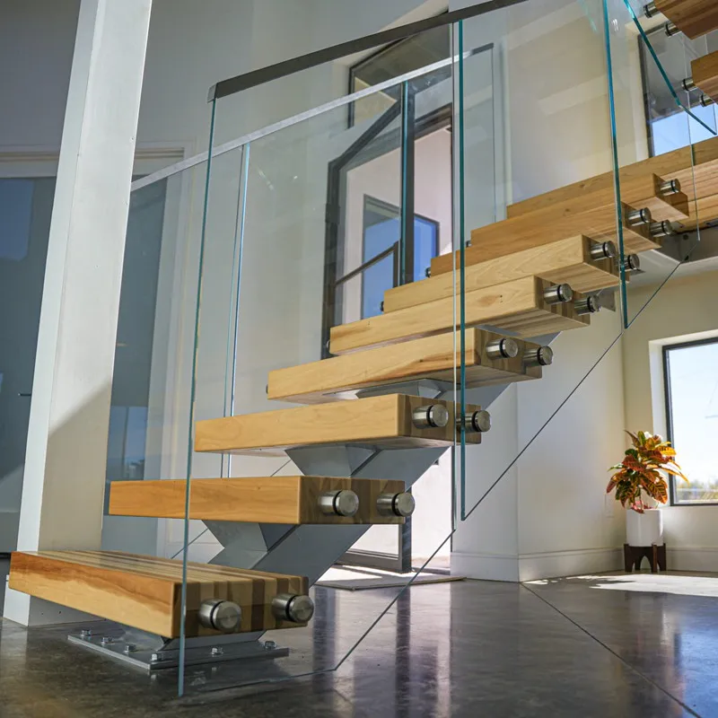 Stainless Steel Beam Staircase with Marble Glass Steps