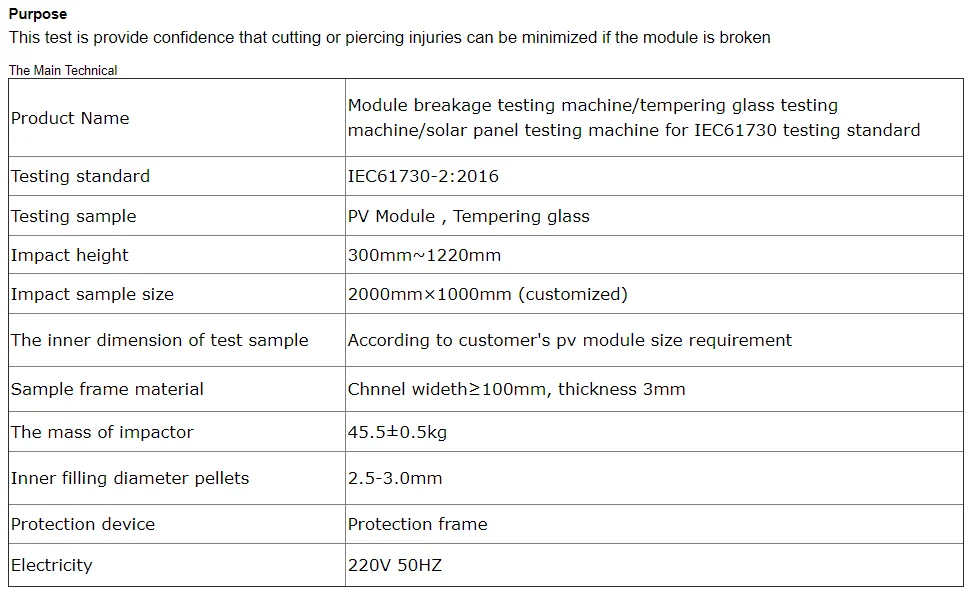 Module Breakage Testing Machine - IEC61730 Standard