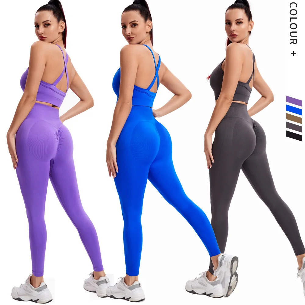 New Yoga Sets Women's Sportsbra Leggings Two-piece Tracksuit Tight Gym Fitness Sets Sweatwear ...