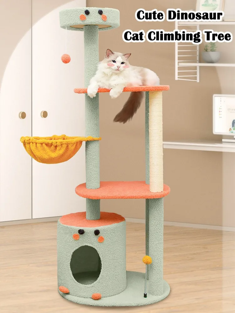 Modern Green Dinosaur Cat Climbing Tower Sisal Scratcher Cat Tree House ...