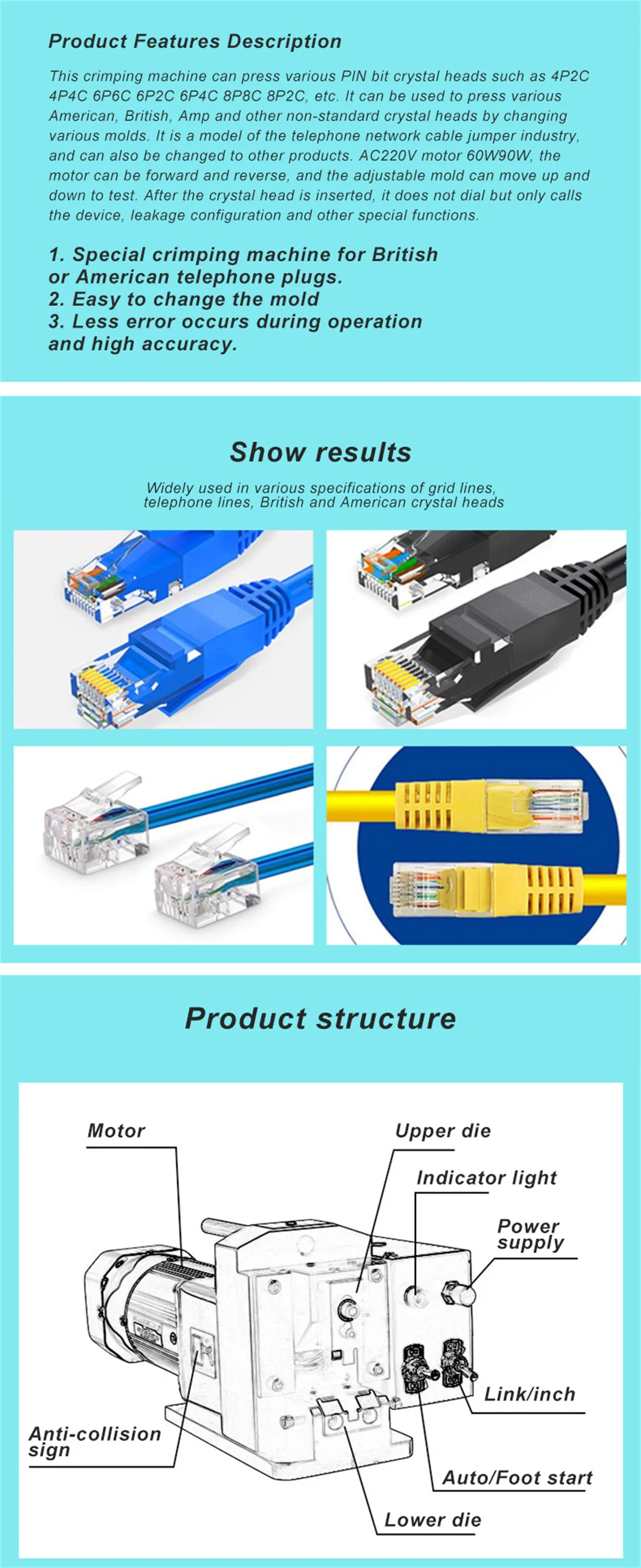 3q Rj45 Crimper Crimping Machine For Making Patch Cord Cable - Buy Rj45 ...