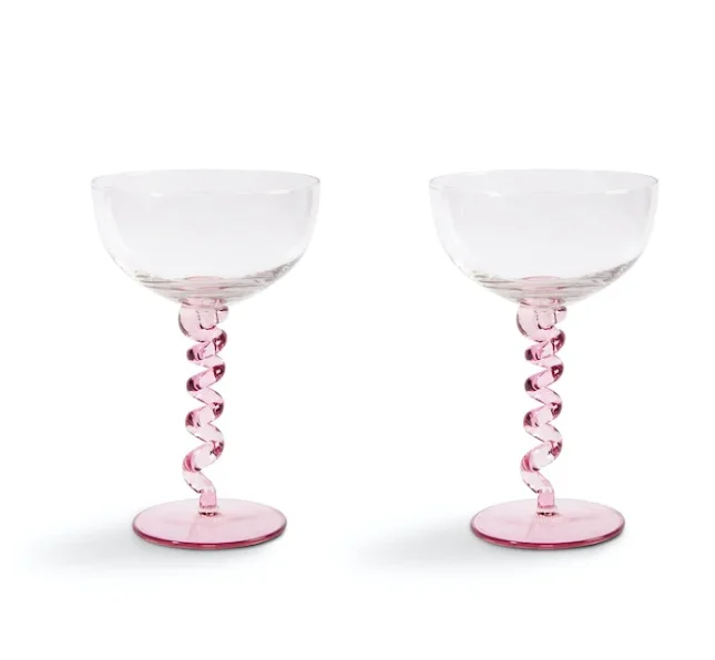 Custom Made Hand-Blown Spiral Stem Wine Champagne Glasses
