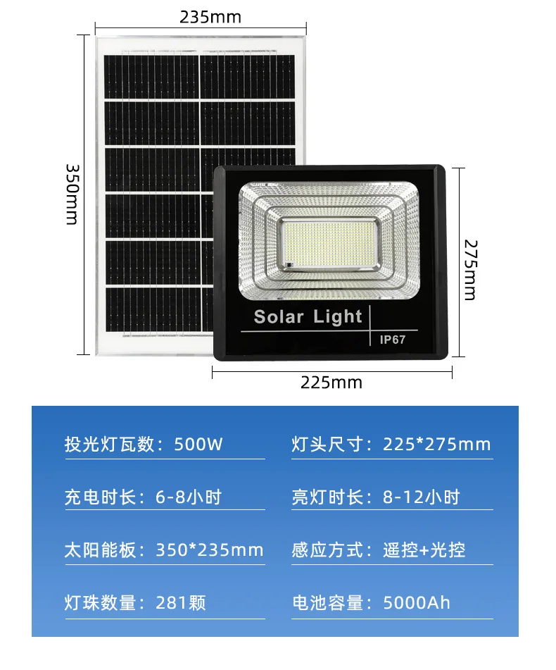 Floodlight Projector Outdoor Street Lamp Led Solar Flood Light 100W ...