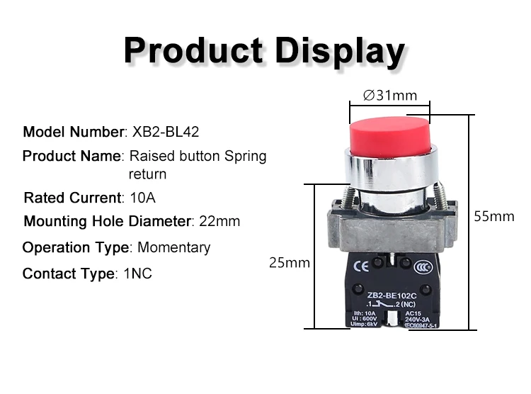 Xb2-bl42 22mm 1nc Raised Spring Return Emergency Button Red Emergency ...