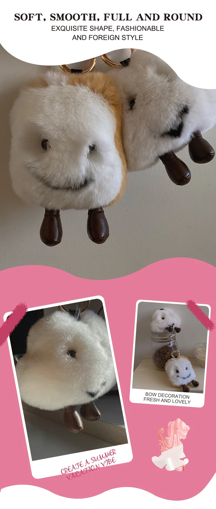 Wholesale Rabbit Plush Cherry Key Chain Pompons Faux Rabbit Fur Fluffy ...