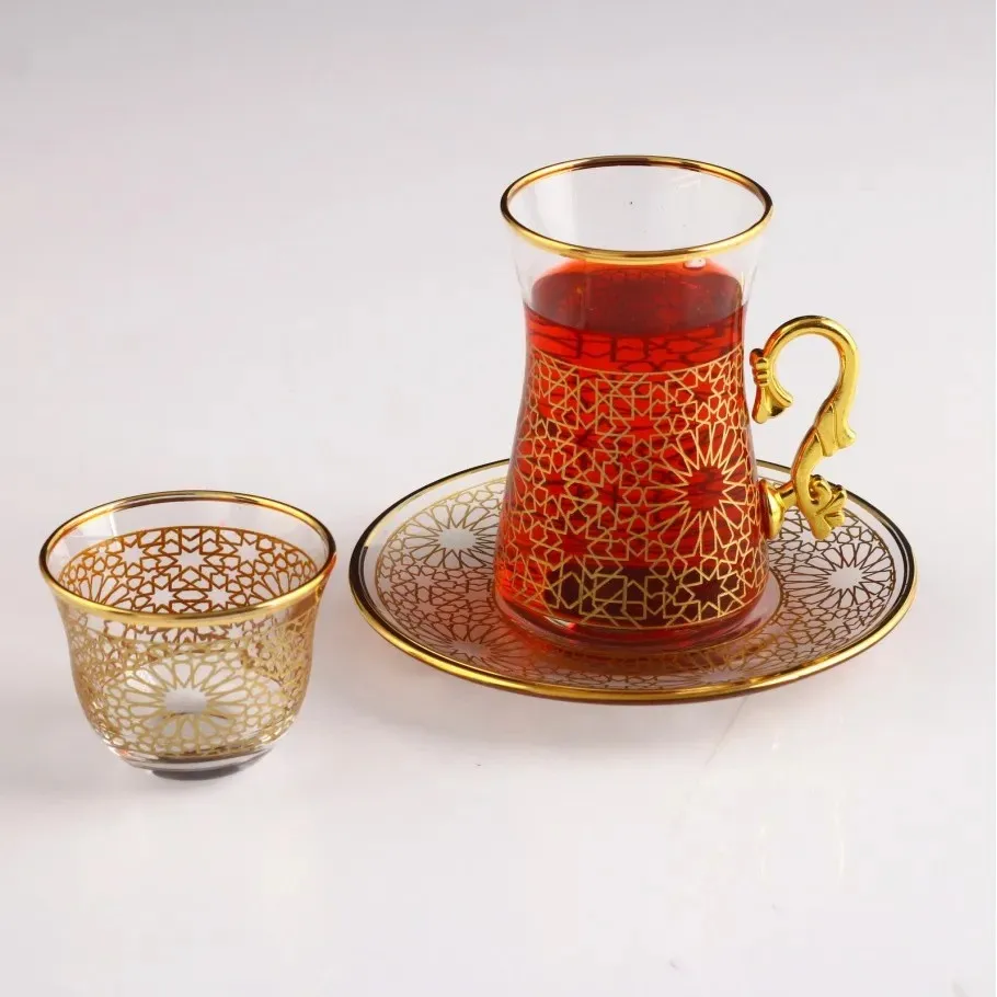 Cawa Coffee Cup Tea Cup Set Turkish Coated Golden Turkish Tea Cups For ...