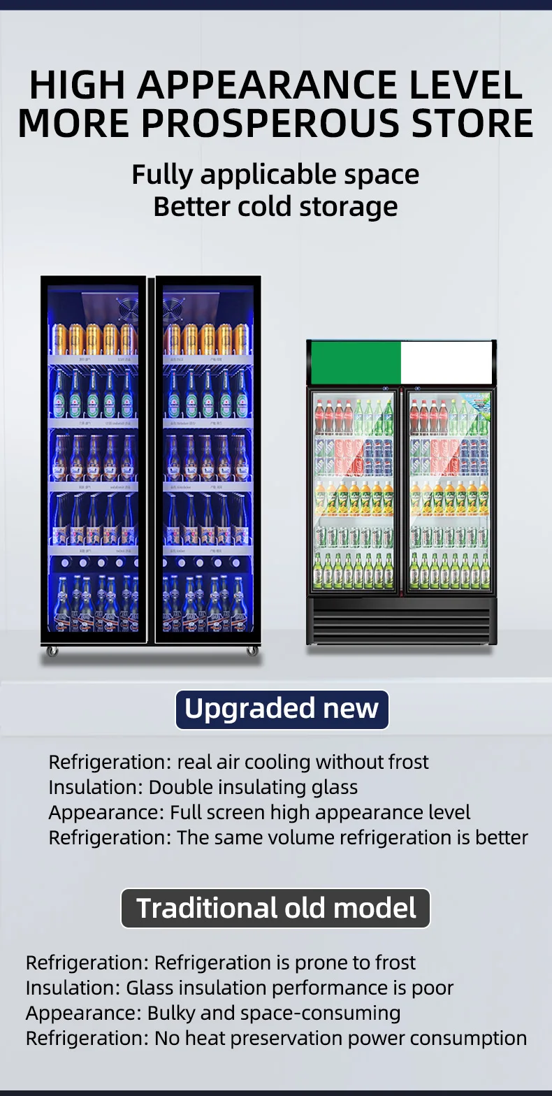 Double Glass Door Refrigerator Display Fridge For Juice Drink Display ...