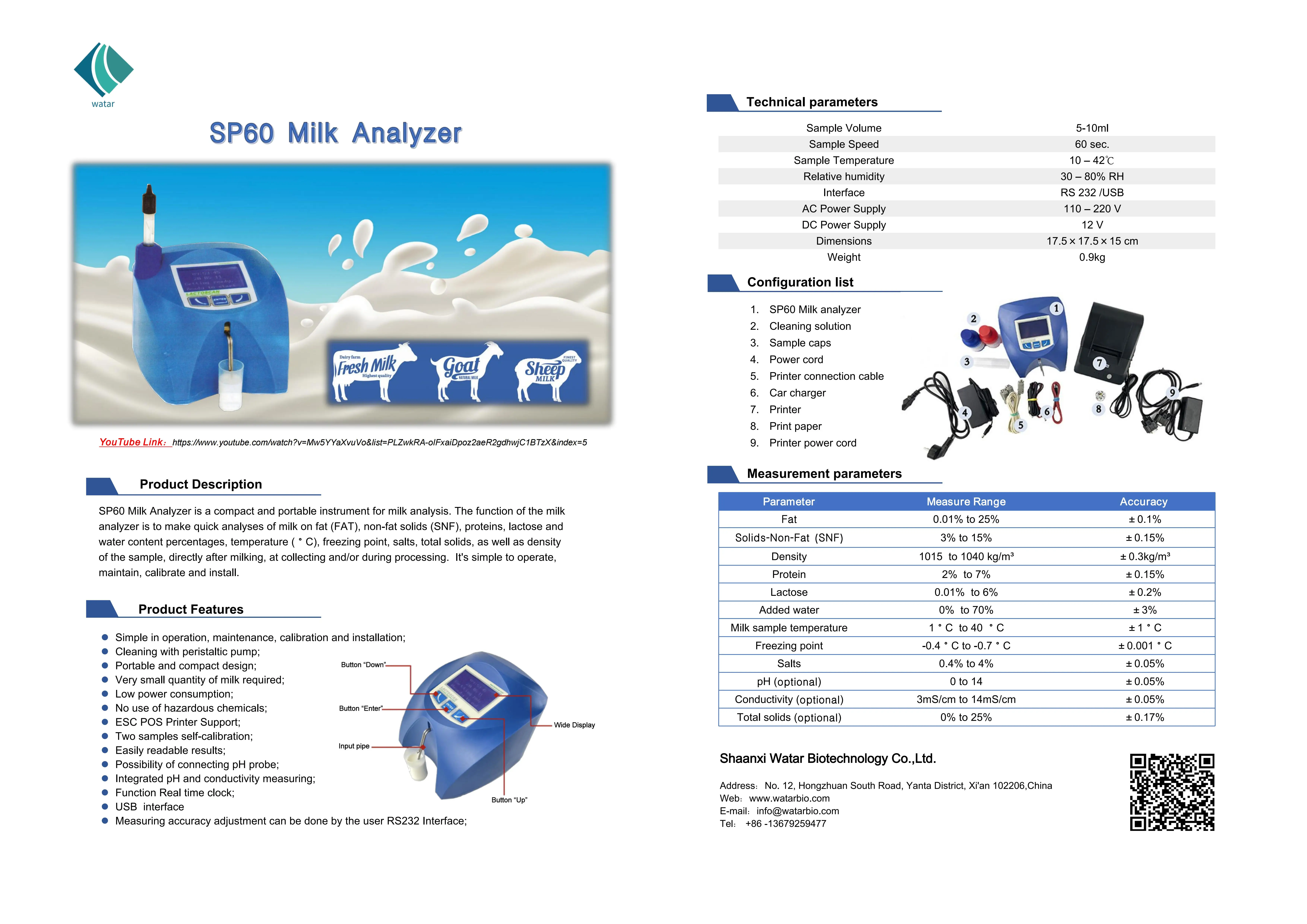 SP60 Milk Analyzer - Accurate Fat, SNF, Density & Protein