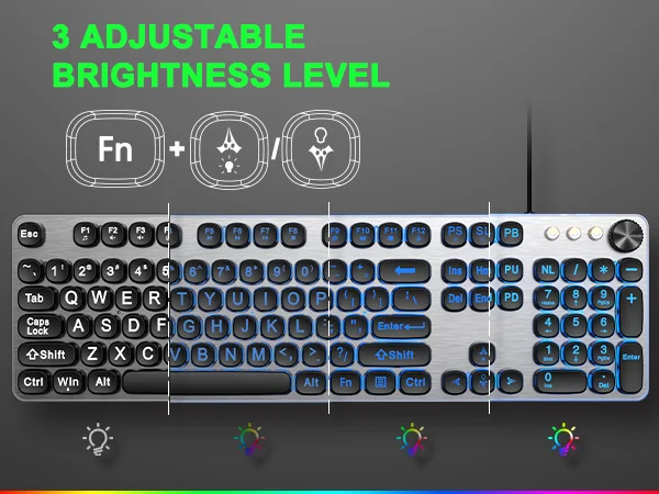 Large Print RGB Backlit Keyboard 7-Color USB Computer Keyboards ...