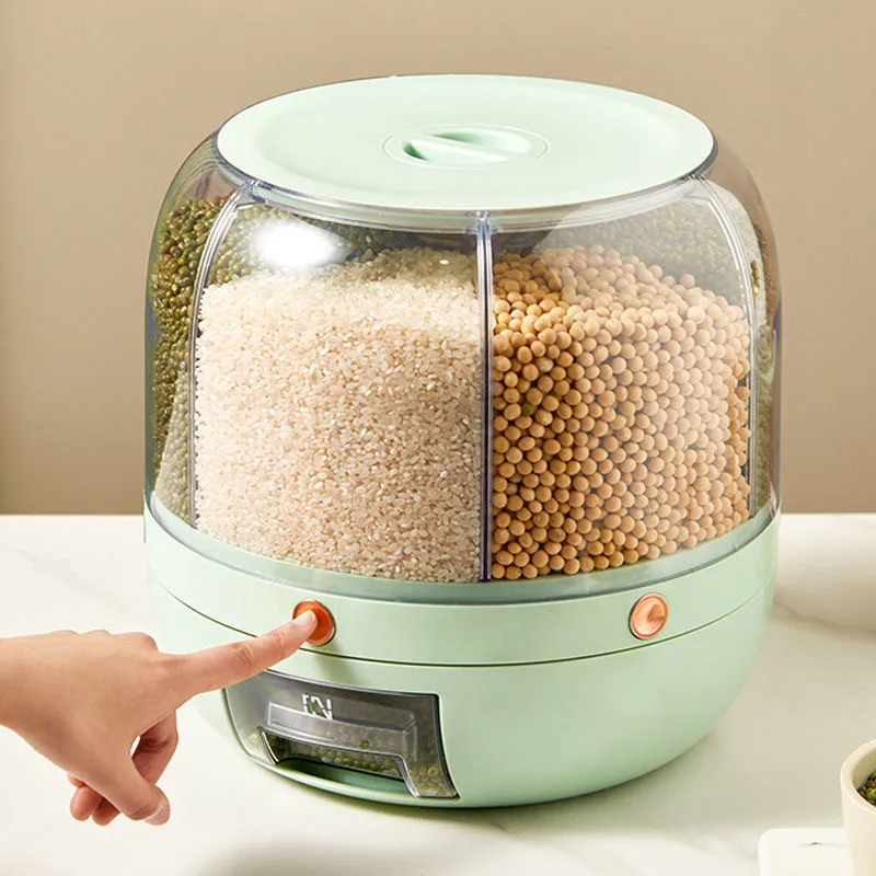 Rice Dispenser Glass Kitchen Moisture-proof 6-grid Rotating Food Grain ...