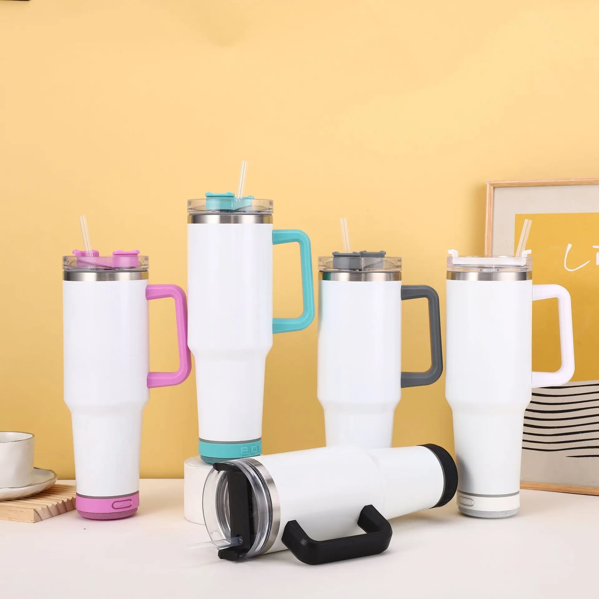 Blank Sublimation 40oz bluetooth Music Speaker Stainless Steel Water Bottle Tumbler Cup with Lid ...