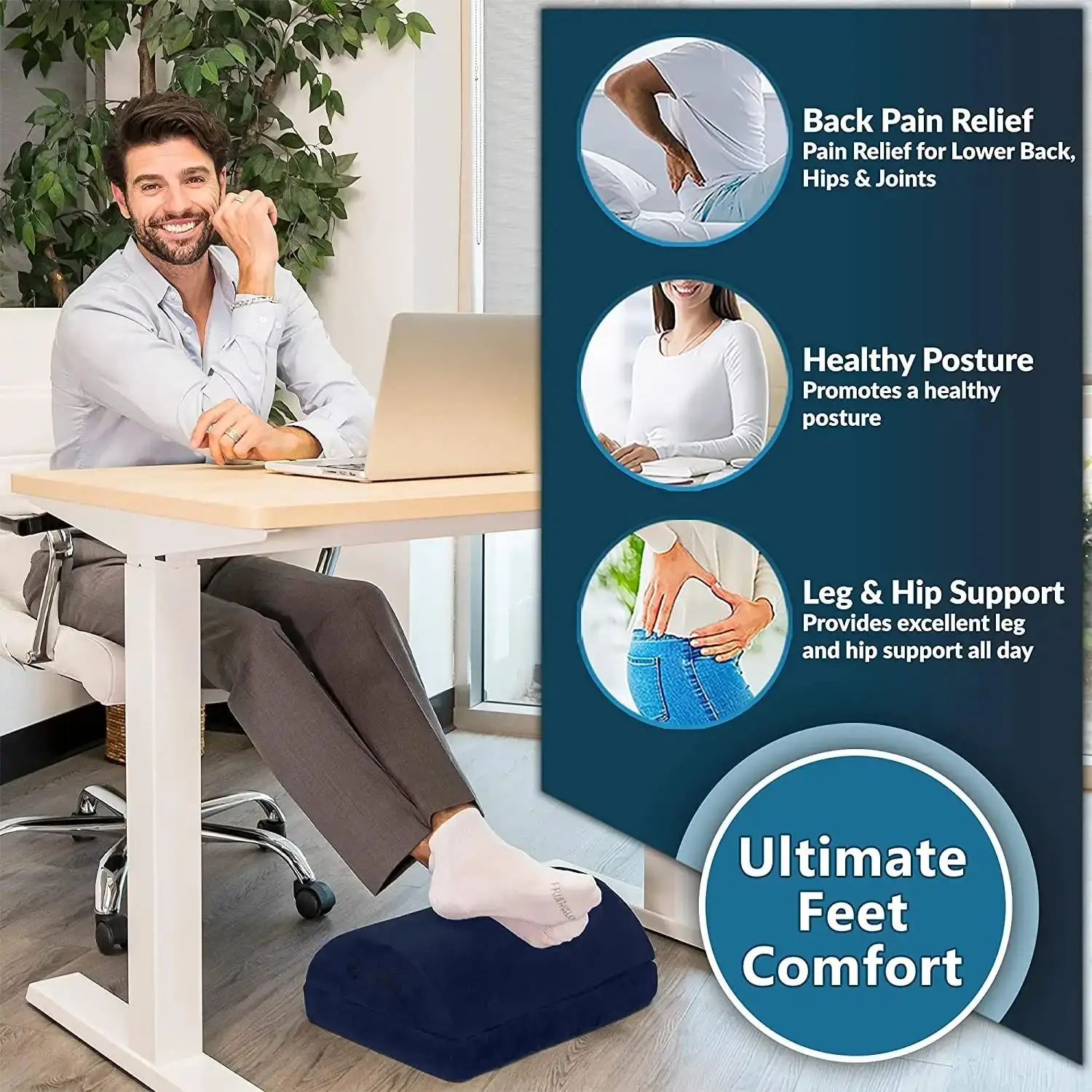 Ergonomic Foot Stool for under Desk - Memory Foam Cushion