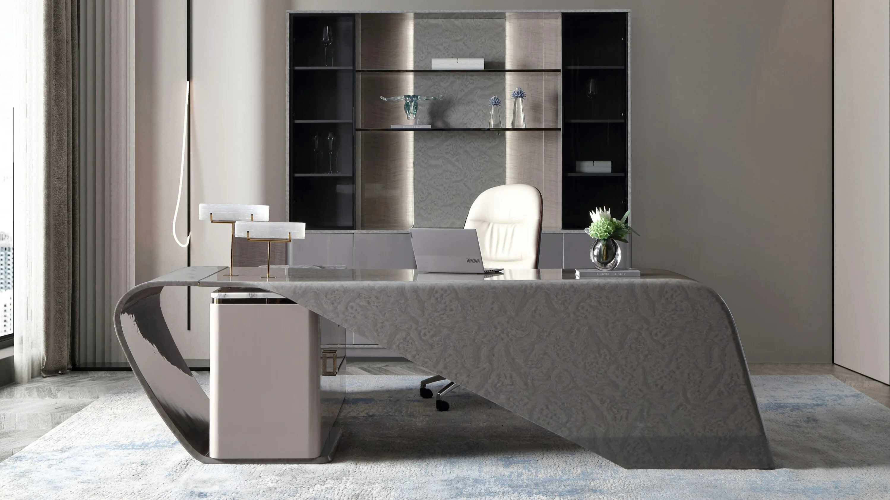 Italian Modern Design Ceo Office Desk Set Executive Wooden Veneer With ...