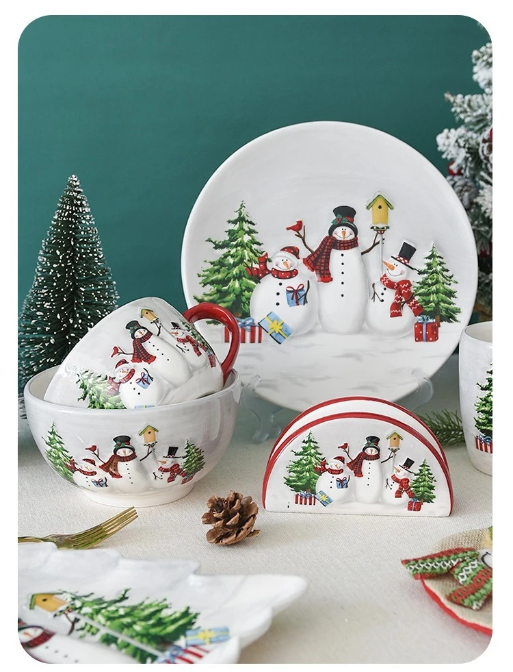 Nordic Christmas Snowman Tableware Set - Eco-friendly
