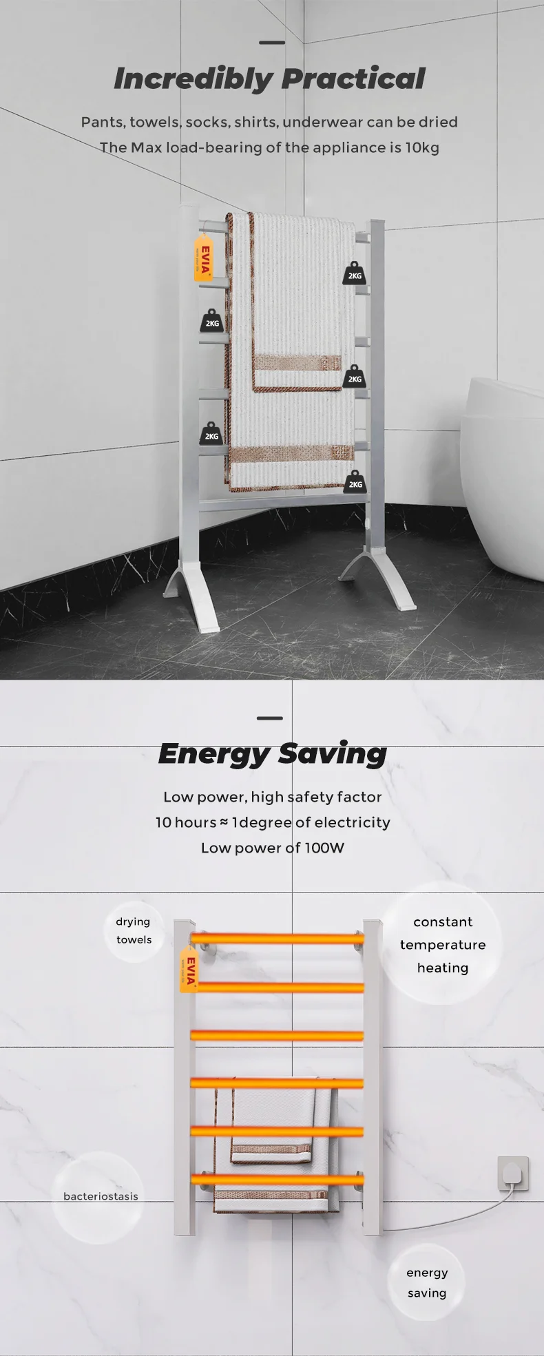 EVIA EV-100 Heated Towel Rack - Efficient Drying Solutions