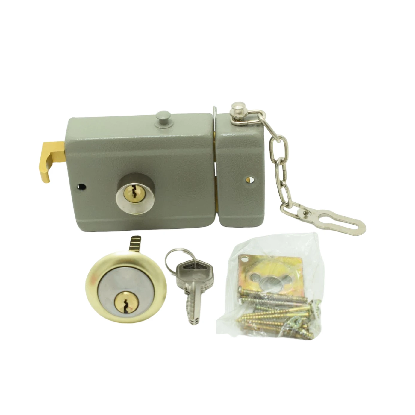 Green Paint Outdoor Wooden Door Rim Lock with Aluminum Cylinder Brass ...