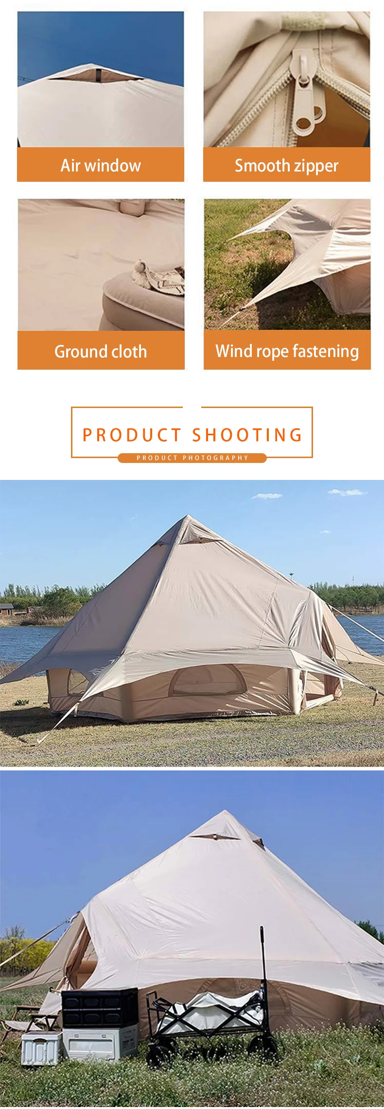 3/4/5/6/7 Meters Camping Canvas PU 3000mm Inflatable Yurt