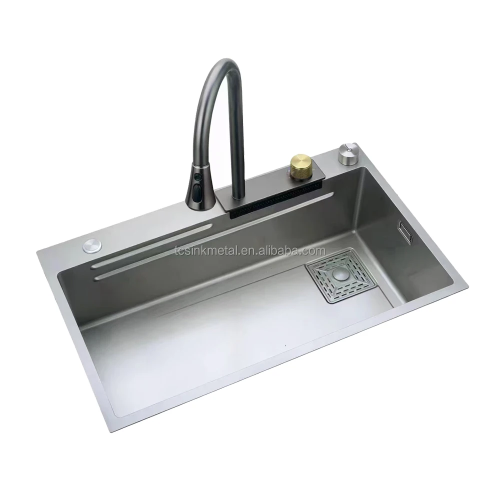 Waterfall Kitchen Sink - Single Bowl Stainless Steel