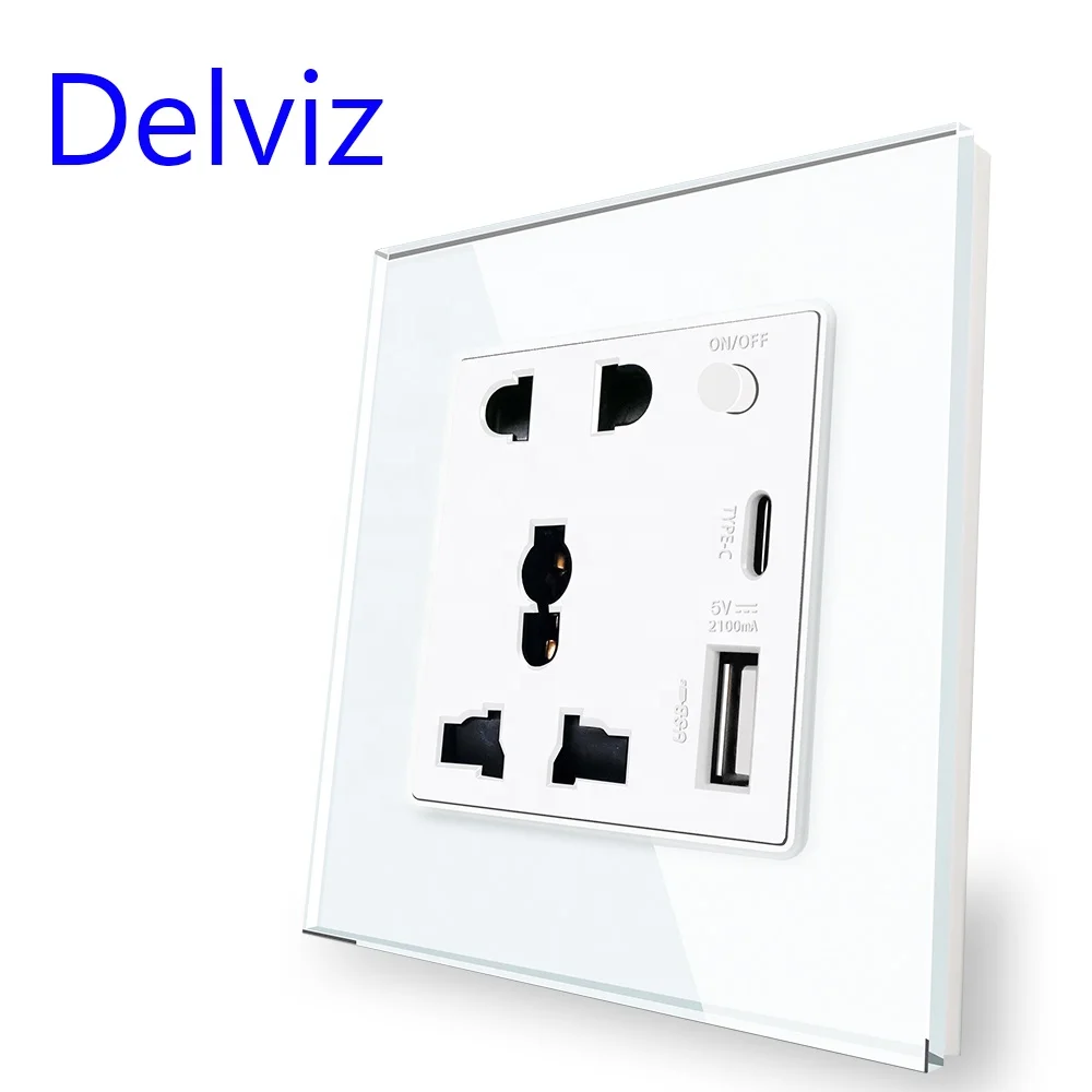 Delviz Crystal Glass Panel 13A Power Outlet, AC 110V~250V, USBA + USBC ...