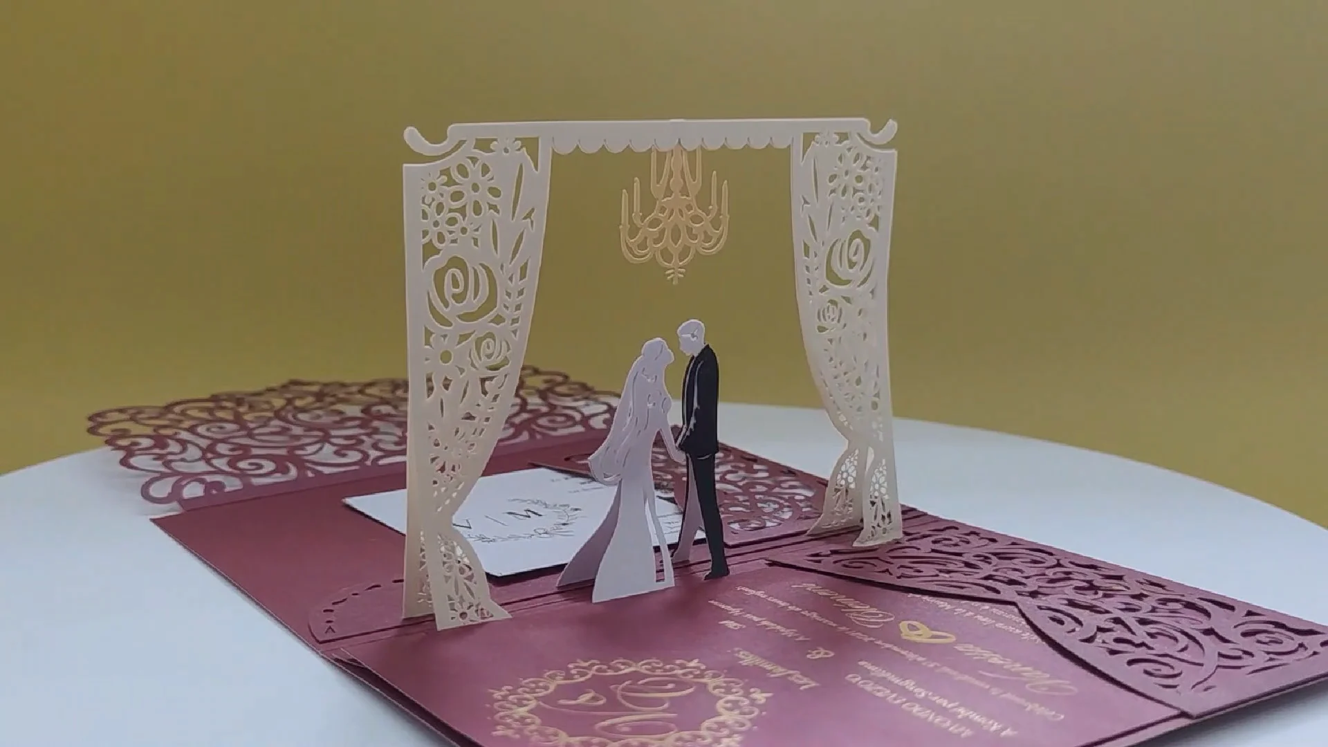 Customized Laser Cut 3d Pop Up Burgundy Paper Birthday Party Marriage ...