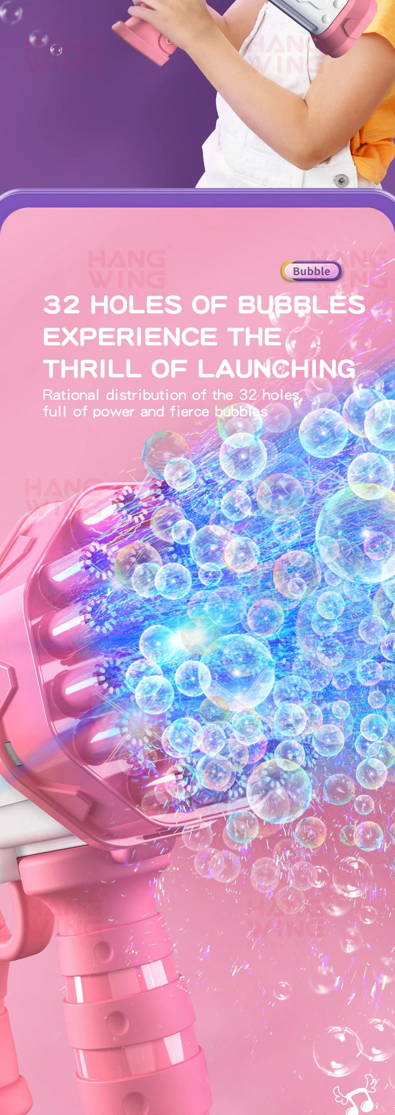 Hw 32 Holes Fully Automatic Bubble Machine Bazooka Smoke Angel Bubble Machine Gun With Light ...