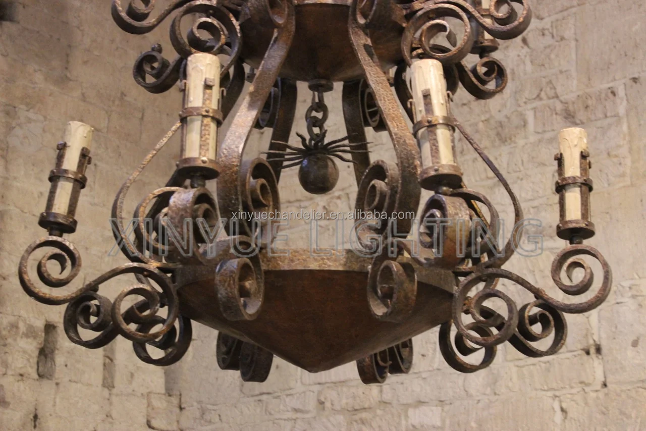 Medieval Spanish Wrought Iron Chandelier Rustic Gothic Pendant Light ...