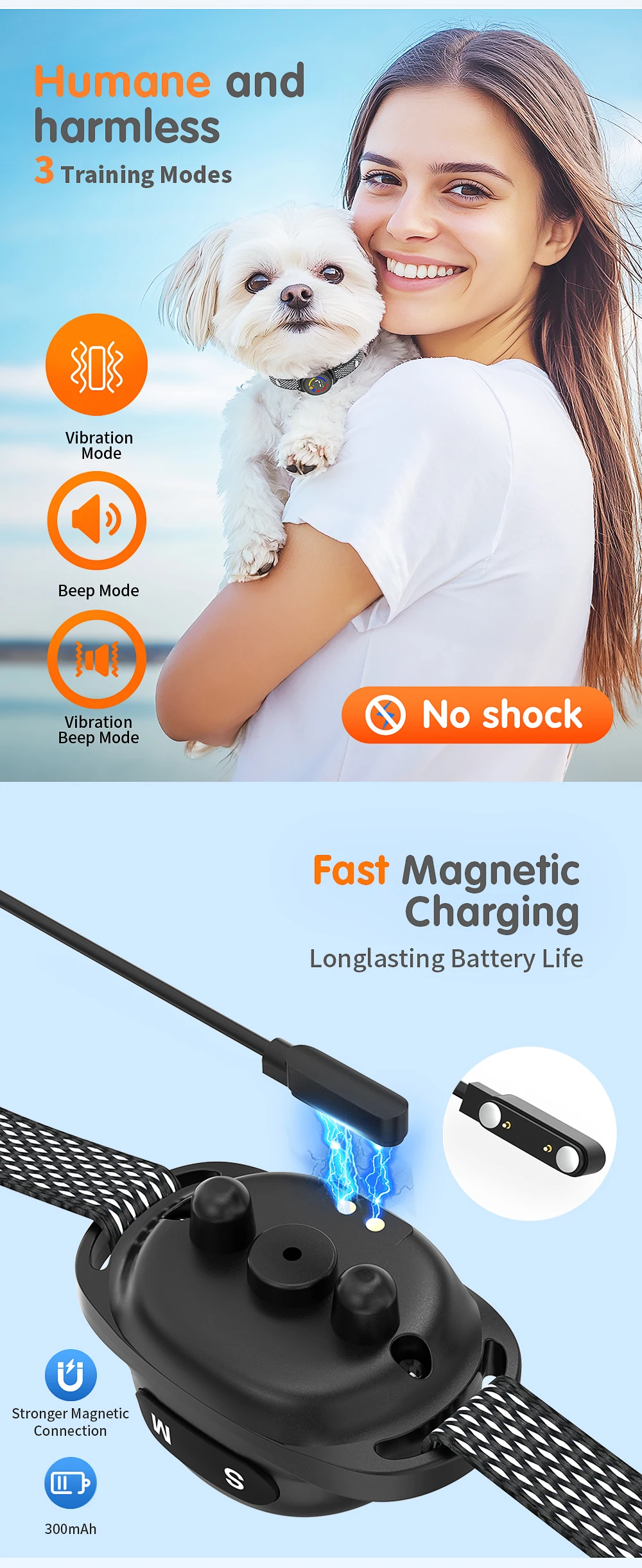 Tize Newest MINI LED Screen No Bark Collar Magnetic Charging Waterproof ...
