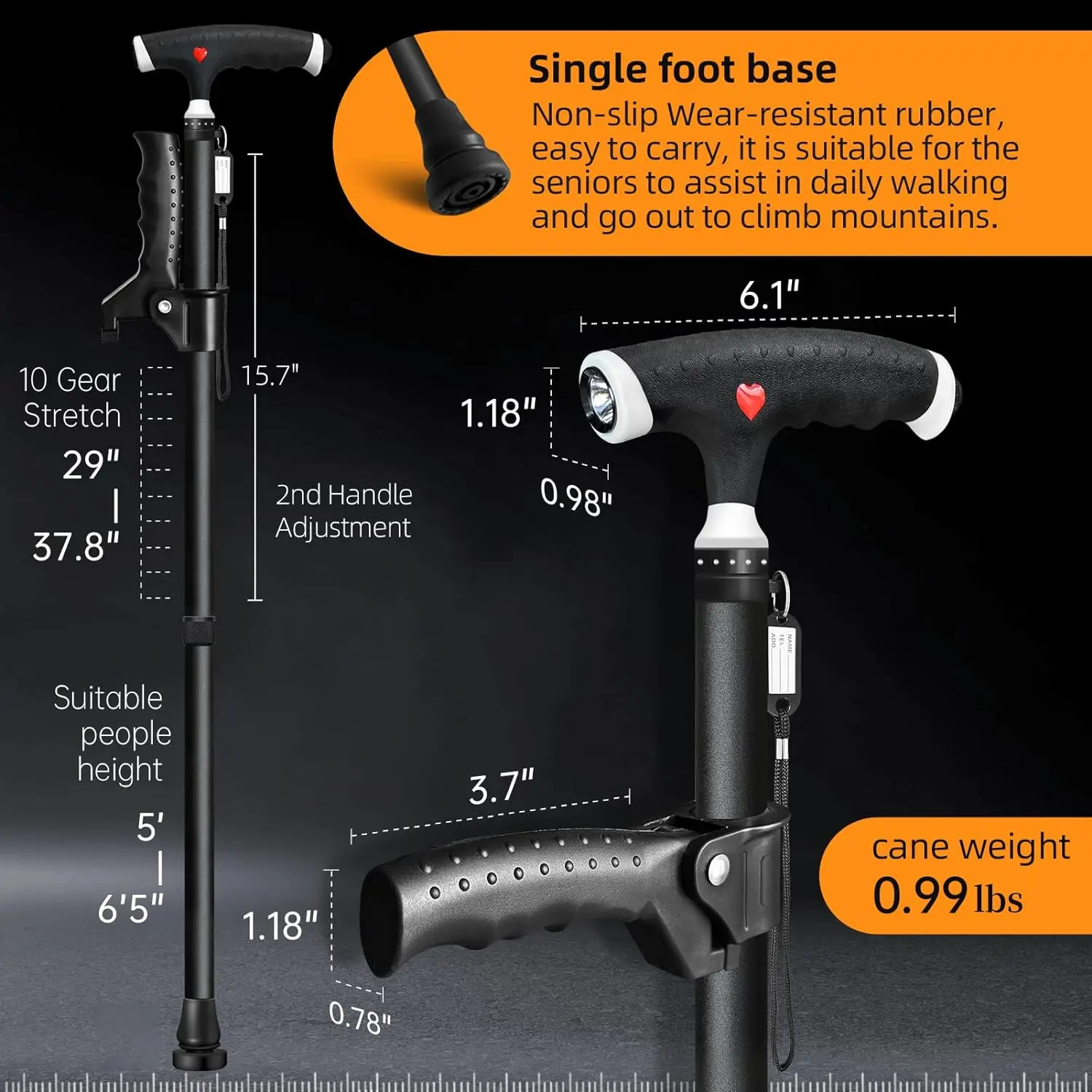 Stylish & Functional Walking Cane - Adjustable & Foldable