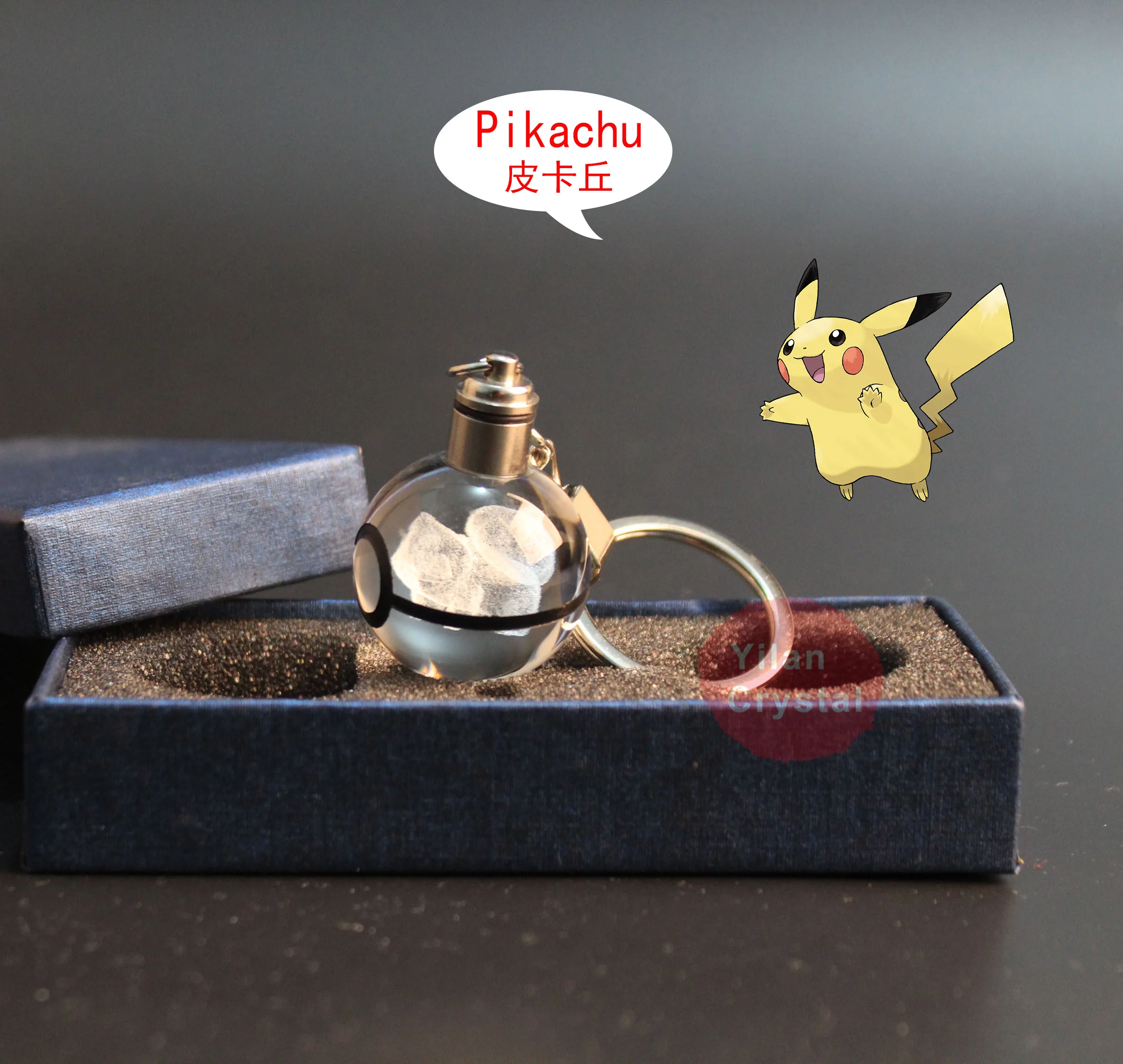 Pikachu Pokeball Ball Crystal Glass Keychain 3d Laser With Led Light ...