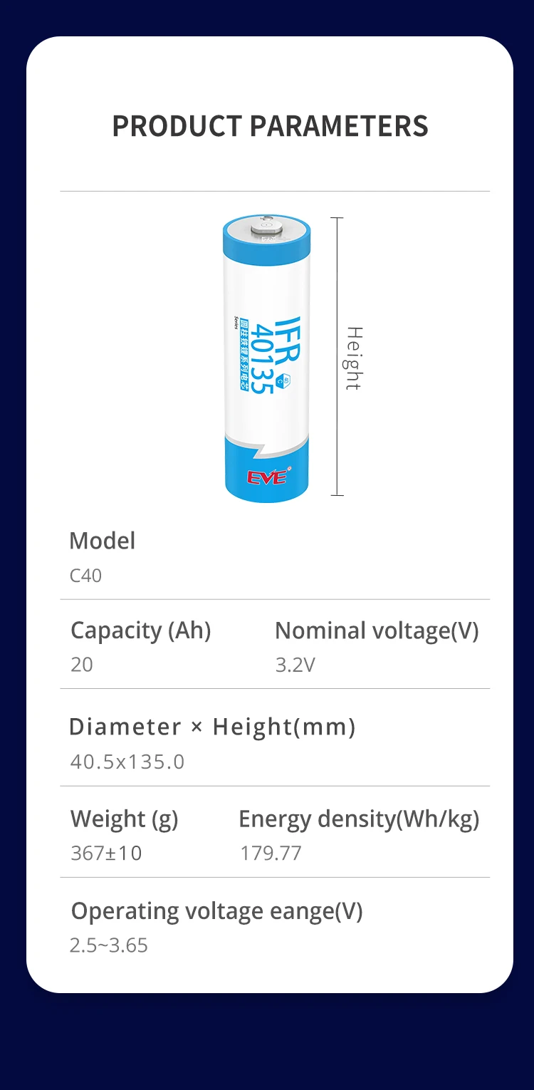 EVE C40 Lifepo4 20ah Battery - High Capacity & Reliable