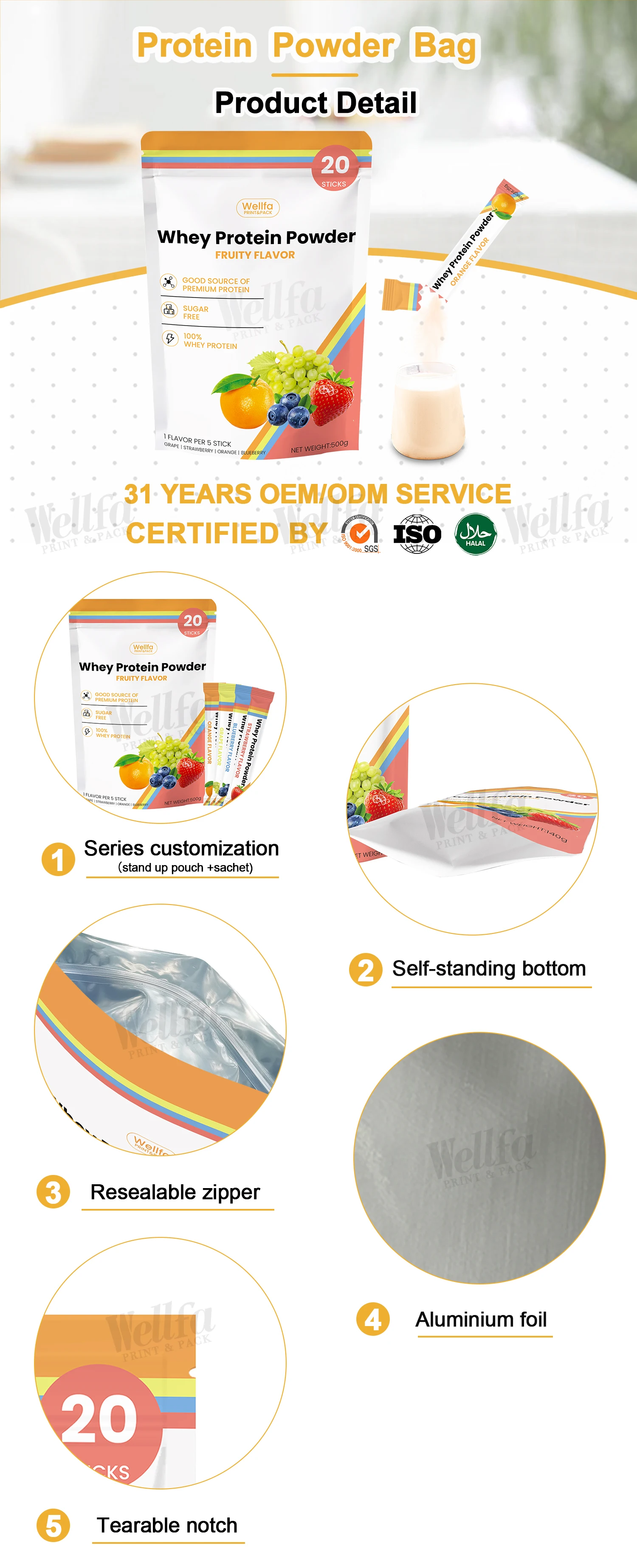 Custom Design Printed 100g 500g 1kg Stand Up Zipper Pouch Milk Sachet ...