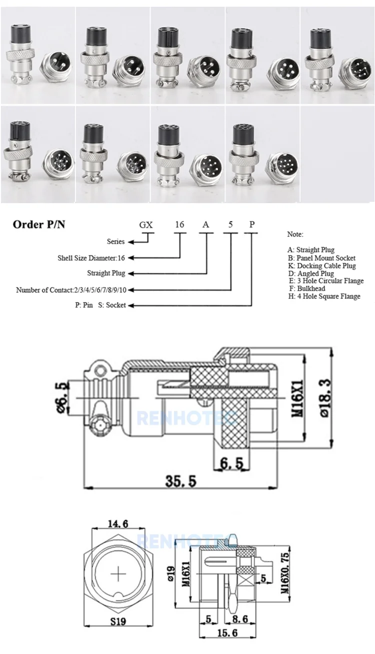 GX12 GX14 GX16 GX20 GX25 GX30 Waterproof Aviation Connectors
