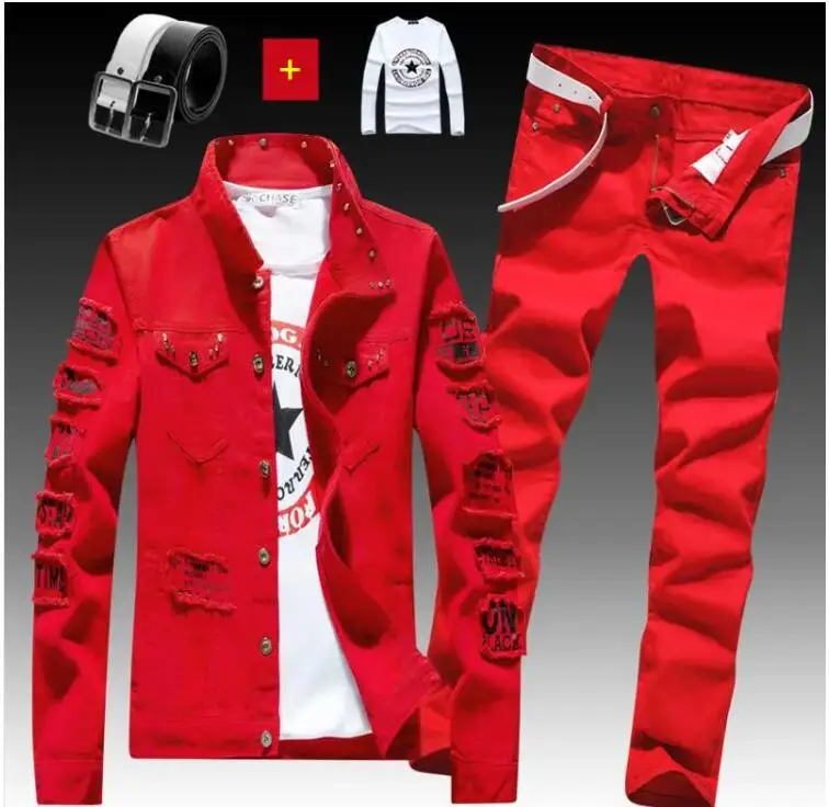 Hot Selling 2024 New Men's Patch Jeans Two Piece Sets For Stretch Denim ...